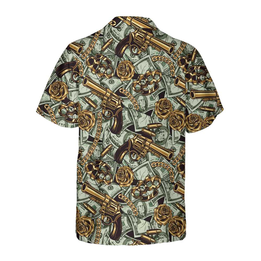 Gangster And Money Vintage Seamless Pattern Hawaiian Shirt, Short Slee ...